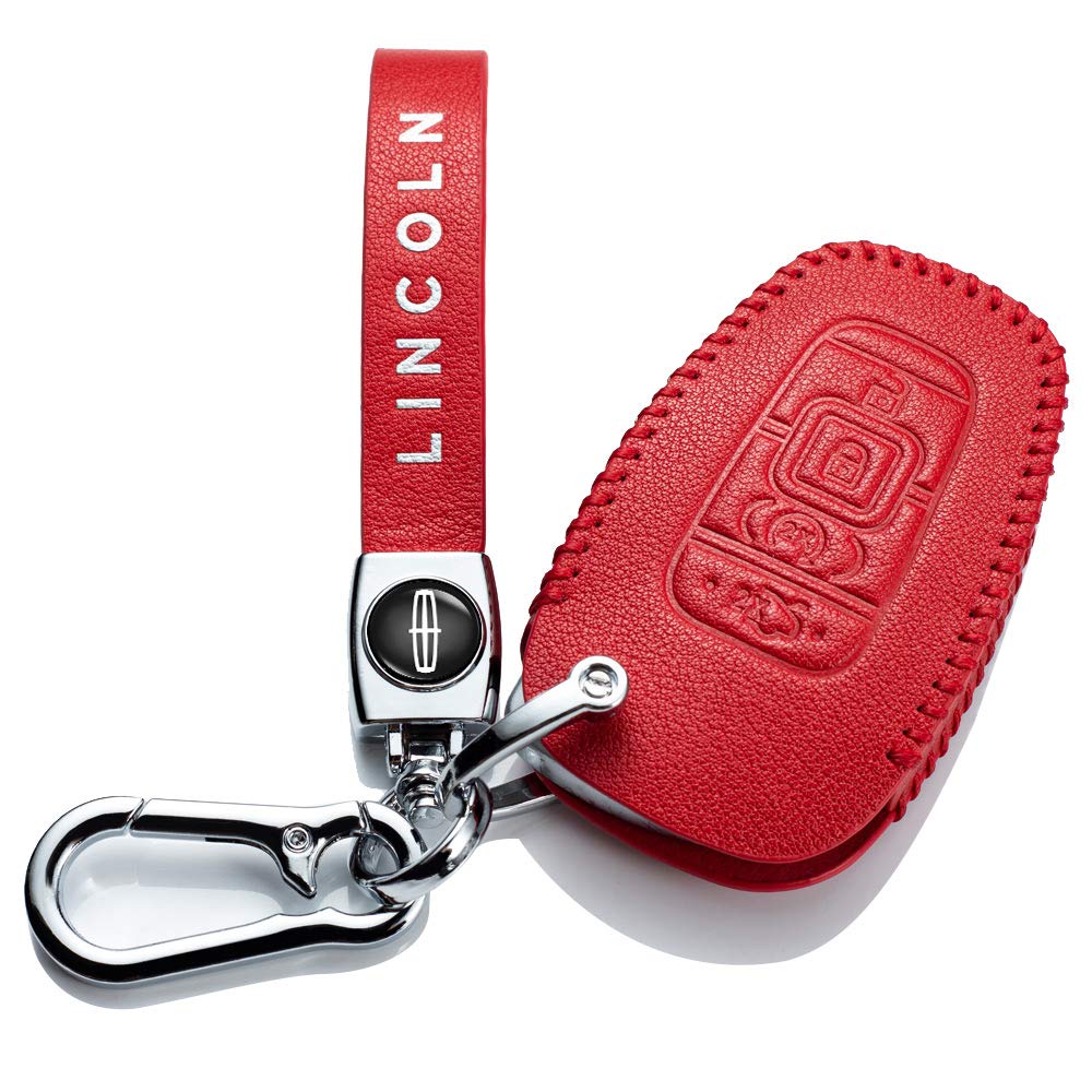 Leather Car Key Fod Cover Case Protector Keyless Compatible with Lincoln 2017 2018 2019 Lincoln Continental MKC MKZ Navigator Smart Entry Remote Key Holder 4 Buttons