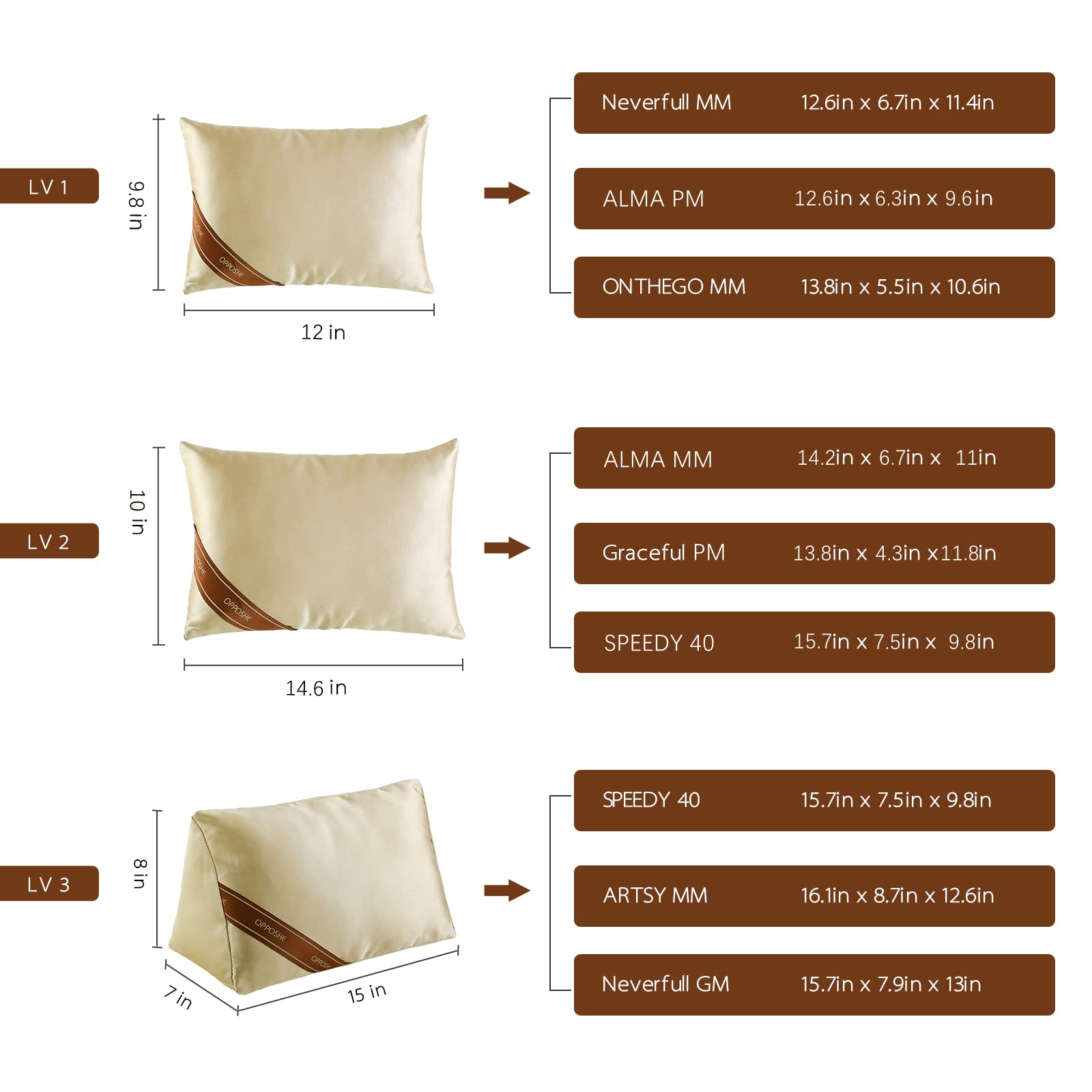 OPPOSHE Purse Pillow Insert for Handbags, Silky Purse Shaper Pillow, Bag Pillows for Purse Tote Handbag