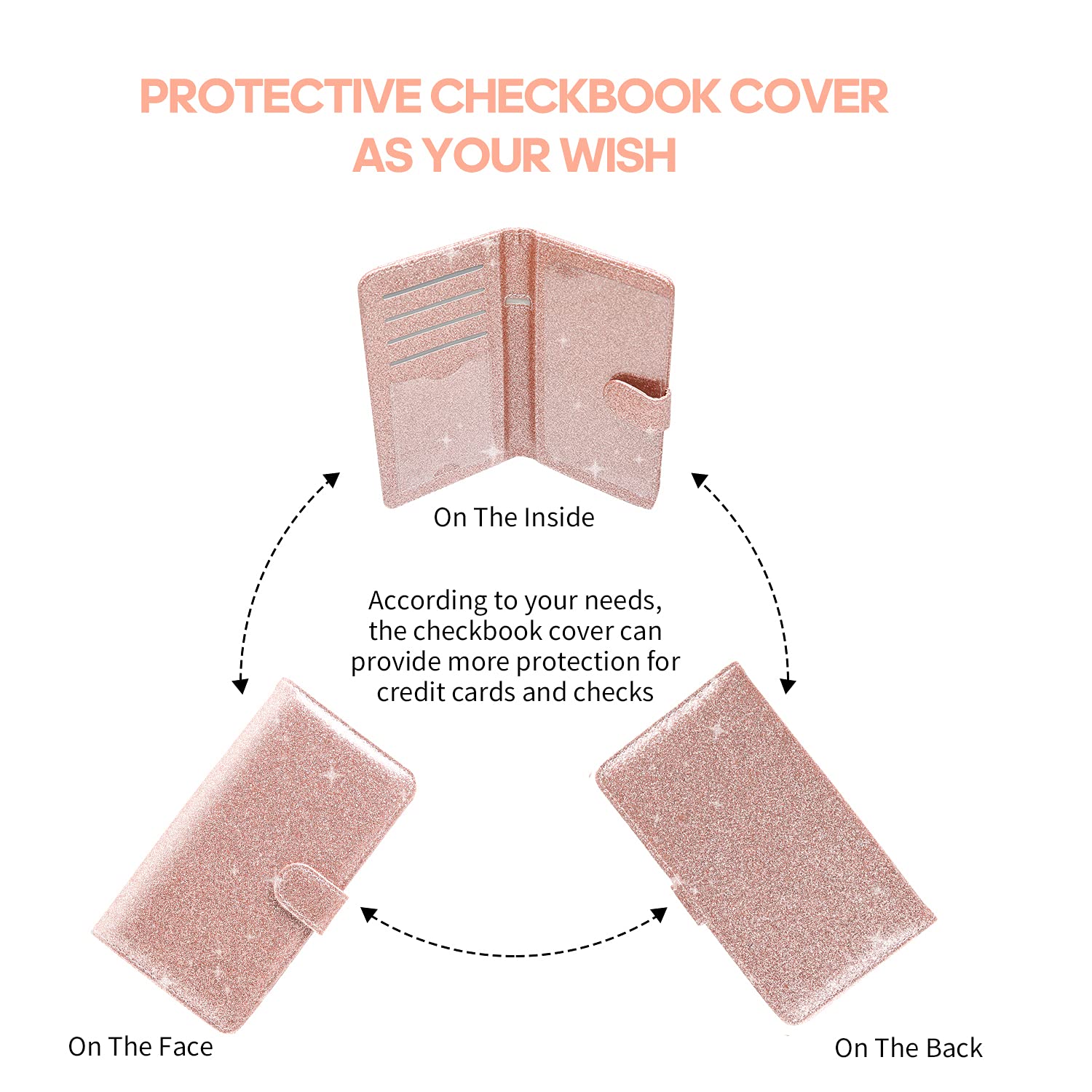 MCmolis Checkbook Cover(2021Edition)- Leather Standard Register Checkbook Case With Magnetic Closure Check Book Cover Holder Wallet for Women-Glitter Rose Gold