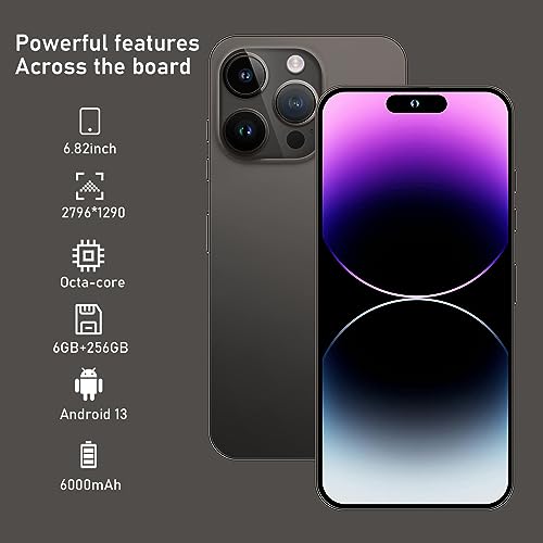 WV LeisureMaster A14pro Max Unlocked Phone, 6+256GB Android 13.0 Smartphone, 6.82-inch HD Screen, 64MP Camera(Black)