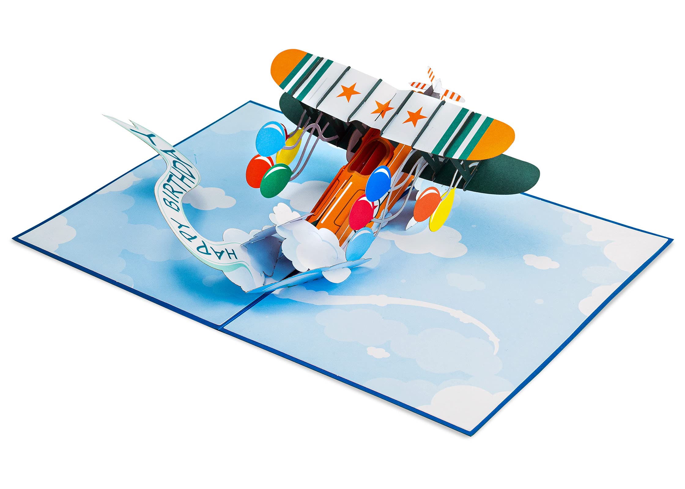 Paper Love Happy Birthday Biplane, Pop Up Birthday Card, For Him, Boy, Husband, Kids, Adults - 5" x 7" Cover - Includes Envelope and Note Tag