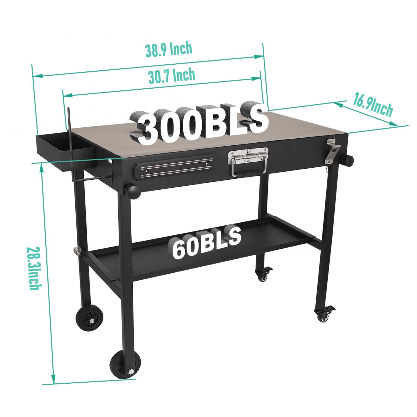Karpevta Portable Grill Table for Blackstone Griddle,Foldable Outdoor Grill Cart with 4 Wheels for Blackstone 17" or 22", Grill Table Stand, Double-Shelf with Spice Tray for Patio, Backyard
