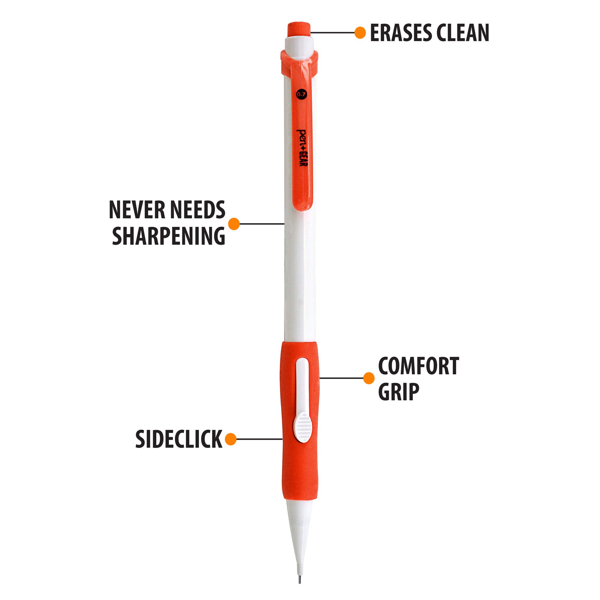 Mechanical Pencils With Refills, Side Advance, 0.7 mm, 3 Pack