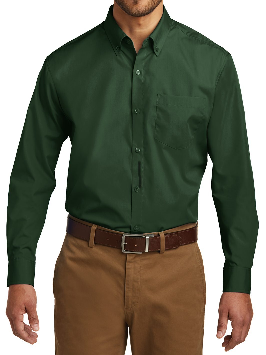 Men's Long Sleeve Professional Uniform Carefree Poplin Shirt Deep Forest Green Large