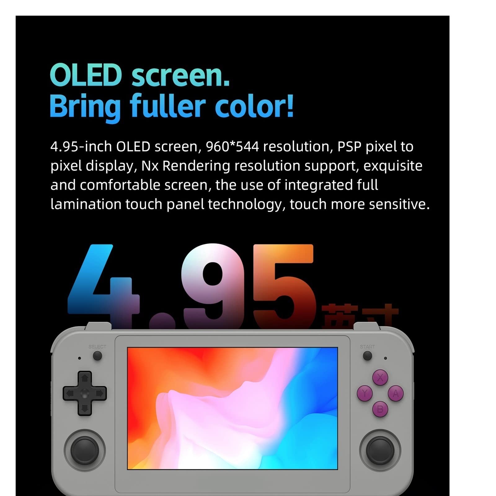 Retro Handheld Console 4.95 Inch OLED Touch Screen 4000+ Gaming (Size : Only Game Consoles, Color : RG505 Gray 128G)