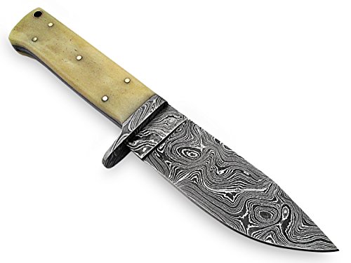 Knife King Handmade Damascus Hunting Knife-Natural Bone Handle-9" Fixed Blade Knife with Leather Sheath-Master Quality EDC Survival Knife-Camping Knife Ideal Gift for Men and Women