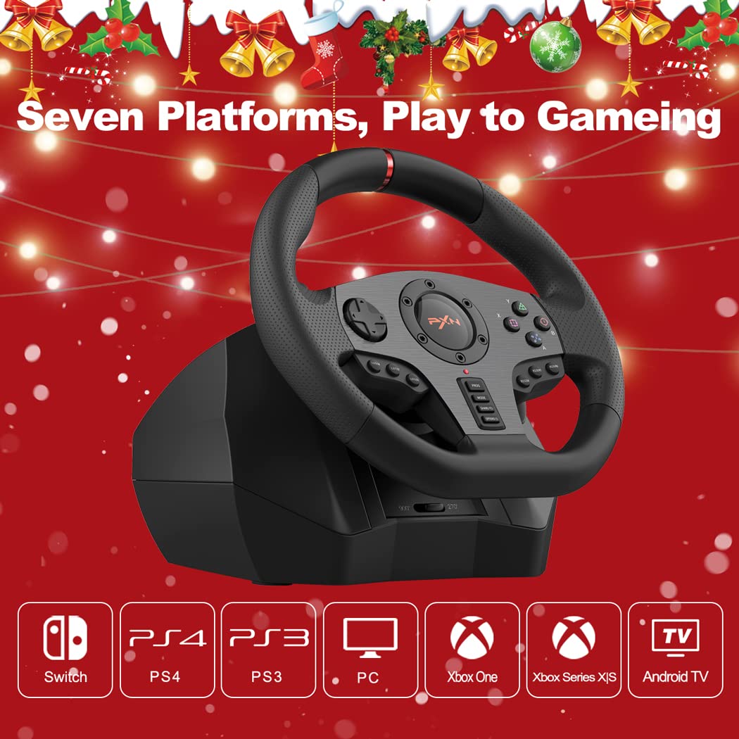 PXN V900 Gaming Steering Wheel - 270/900° PC Racing Wheel with Linear Pedalsm, Accelerator Brake, Left and Right Racing Shift Paddle Simulator for PC, PS3, PS4, Xbox One, Xbox Series X|S, Xmas Gift Box