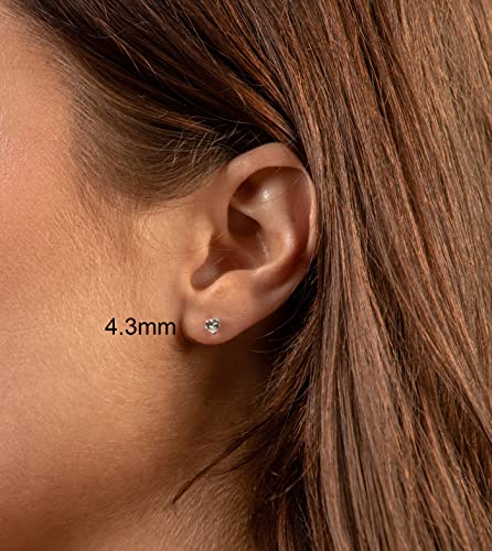 Olive & Chain Solid 14K Gold, Heart Shape Diamond Stud Earrings, Top Grade Simulated Diamond, Solitaire 3-Prong Setting, Hypoallergenic, Unisex Men’s Women’s