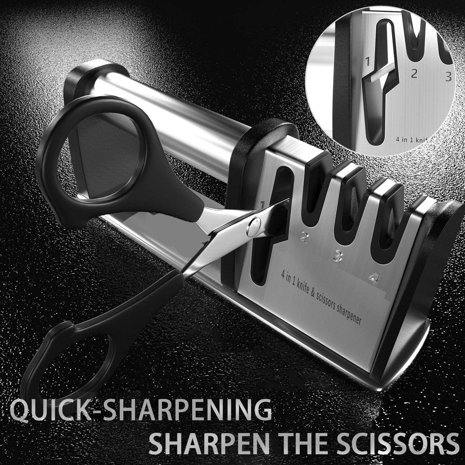 Knife Sharpeners, 4 in 1 Kitchen Blade and Scissors Sharpening Tool, Powerful Professional Chef's Kitchen Knife Accessories, Manual Knife Sharpener Kitchen