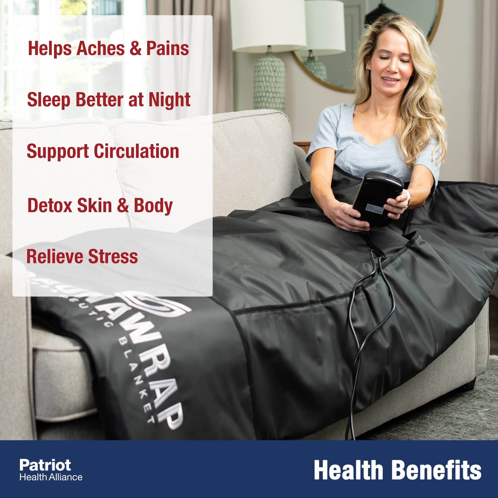 SaunaWrap Infrared Sauna Blanket - Personal Sauna for Home Therapy - Portable Full Body Detox - Body Relief and Deeper Sleep - Temperatures up to 176°F - Sweatproof - Easy to Clean - 74” Length