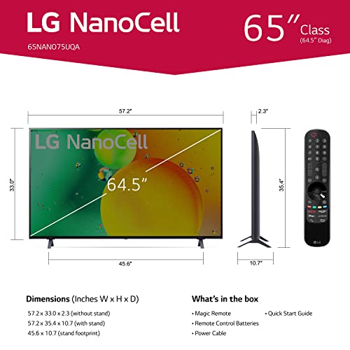LG NANO75 Series 65-Inch Class Smart TV 65NANO75UQA - 2022 AI-Powered 4K, Alexa Built-In, Black