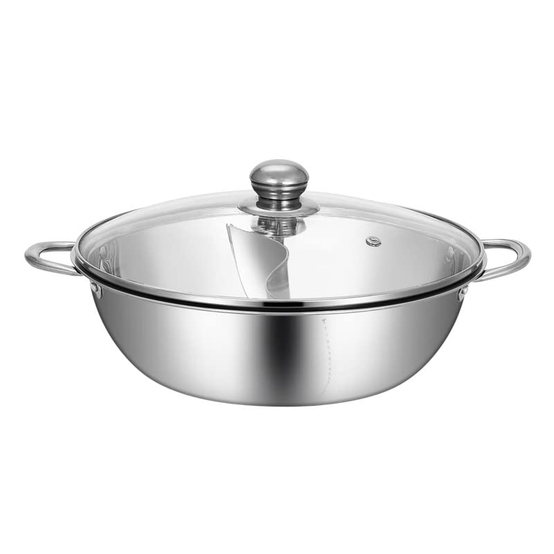 Shabu Shabu Hot Pot. 304 Premium Stainless Steel Hot Plate Cookware Set Ramen Cooker, Hot Pot Soup Base Korean BBQ Multi Cooker Stainless Steel Pot Set, 11"(28cm) Pot with Divider