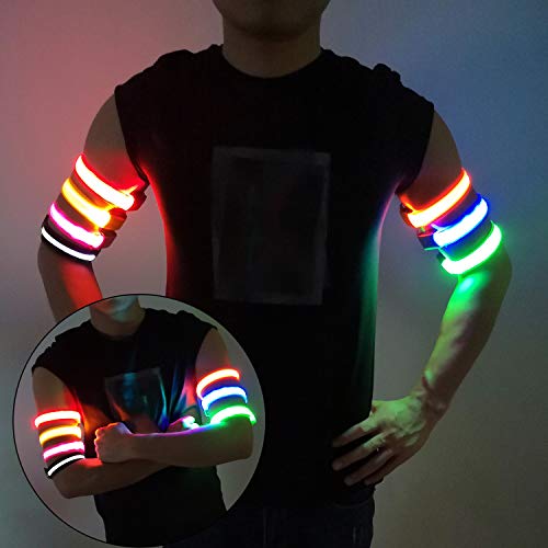 LED Armband for Running Cycling Exercising Glow Light up in Dark Night Running Gear Safety Reflective Sports Event Wristbands with USB Charging Cord (2 Pack Red)