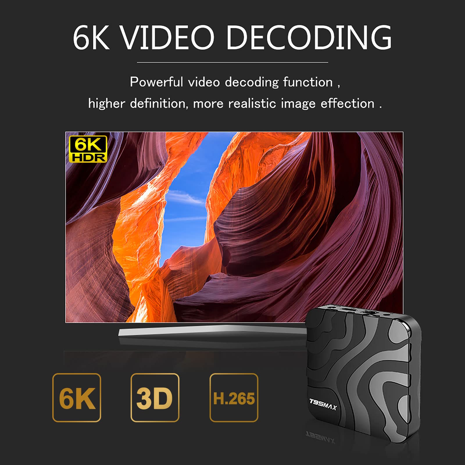 Upvivi Android TV Box 12.0 4GB RAM 32GB ROM Dual Wi-Fi 2.4G/5.0GHz 6K Android TV Boxes H618 Chip Quad-core CPU Supports Ethernet 3D BT4.0 USB2.0 Mini Smart TV Box T95MAX Android Box