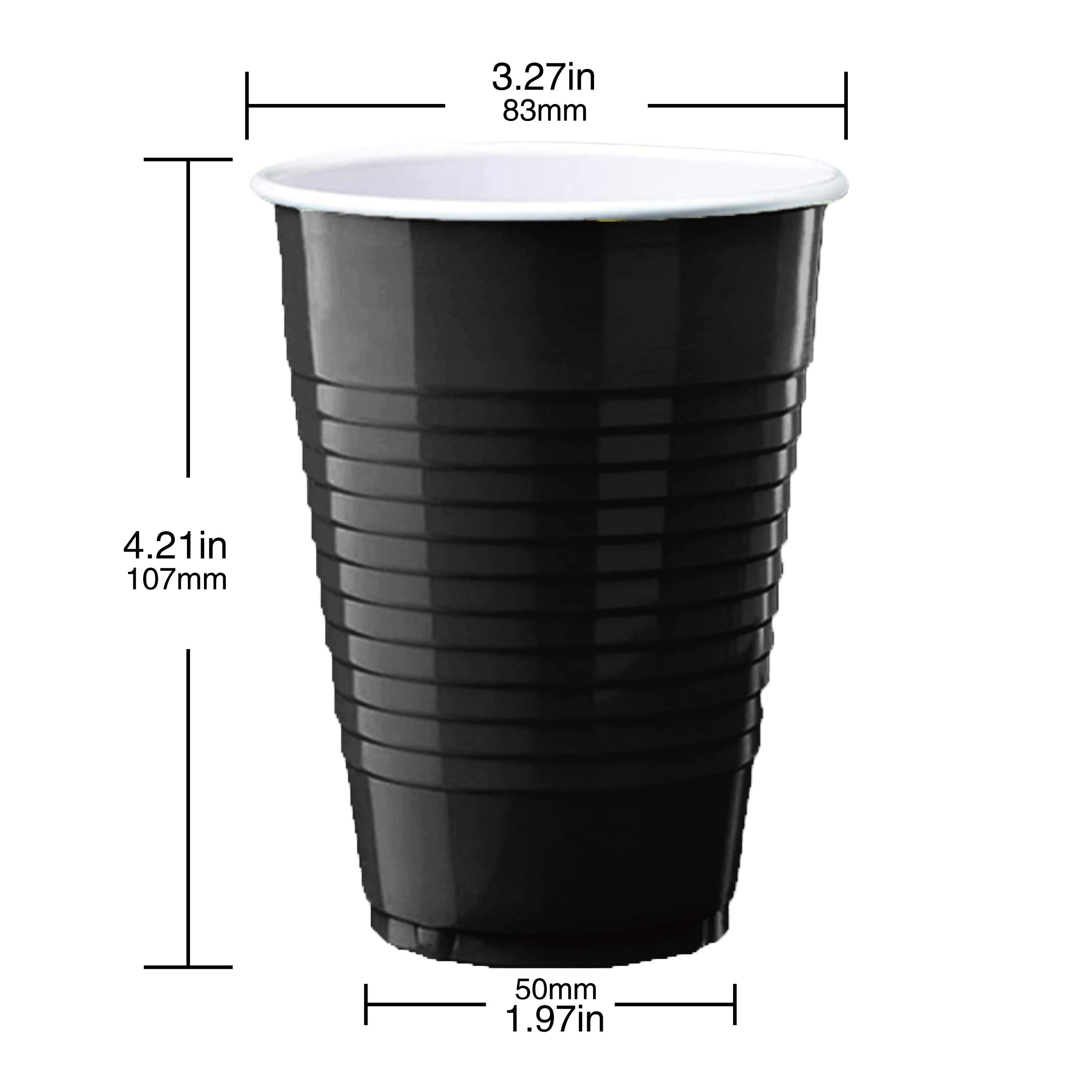 Party Hotteron [50 Count - 12 oz] Disposable Plastic Party Cups 12 oz Red Black 50 count Disposable Plastic Wine Cups for Party (Black, 50)