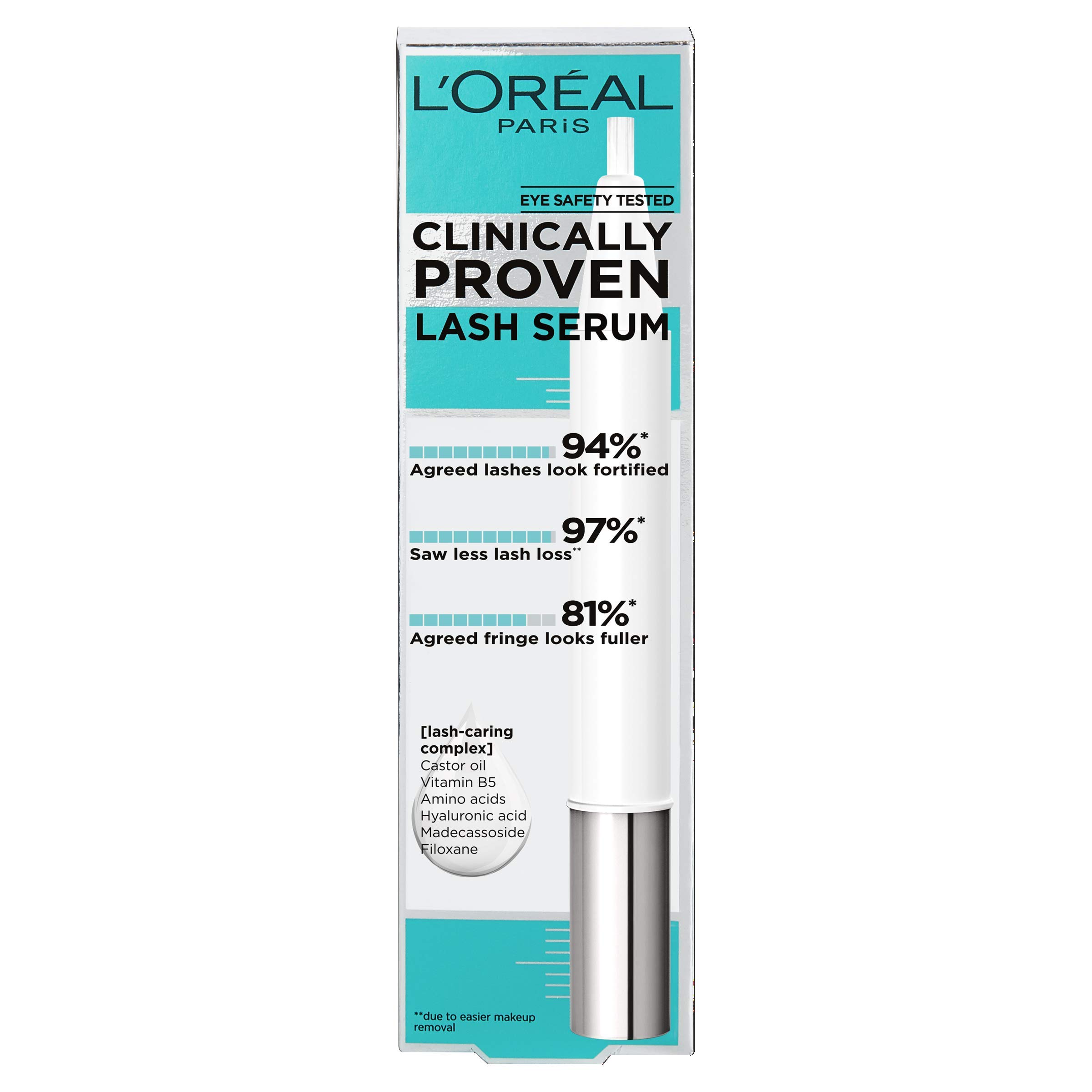 L'Oreal Paris Clinically Proven Lash Serum for Stronger, Thicker-looking lashes, Enriched with Castor Oil and Hyaluronic Acid