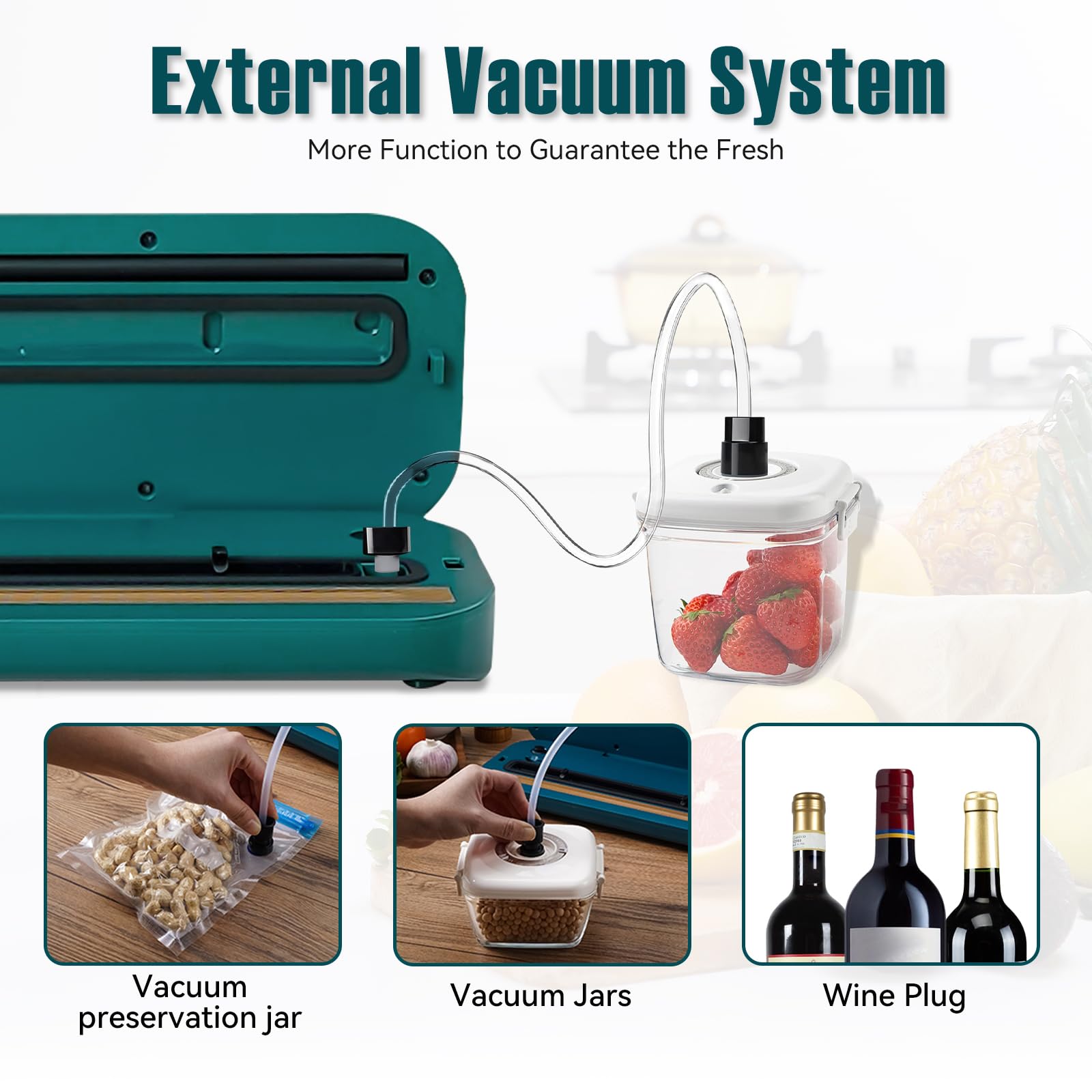 LUV Automatic Vacuum Sealer Machine: 80kpa Suction Touch Automatic Food Sealer With External Vacuum System Compact Design 10pcs Seal Bags Starter Kit Dry Moist Fresh Modes For All Saving Needs (Green)
