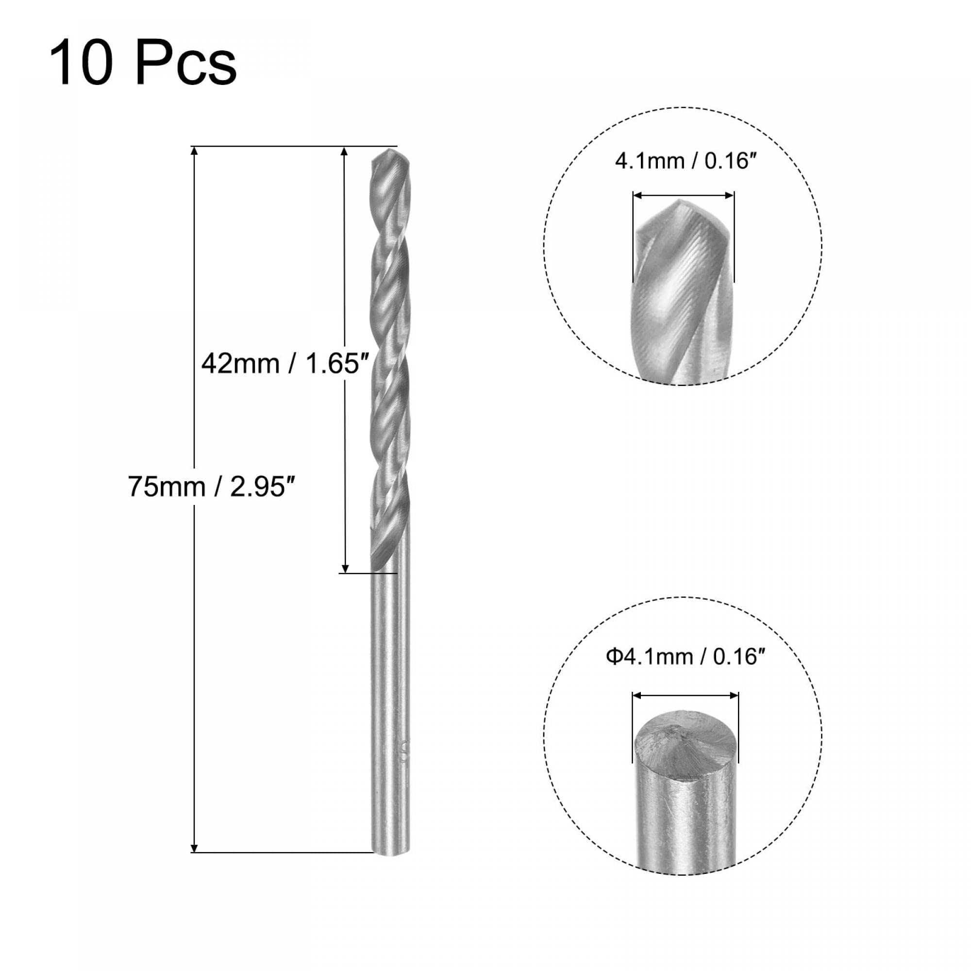 uxcell 10 Pcs 4.1mm HSS(High Speed Steel) W6542 Micro Drill Bits, Fully Ground Jobber 75mm Length Drill Bit for Mild Steel Copper Aluminum