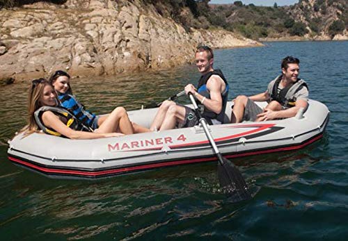 Intex Mariner 4 Inflatable Raft River/Lake Dinghy Boat Set & Motor Mount Kit