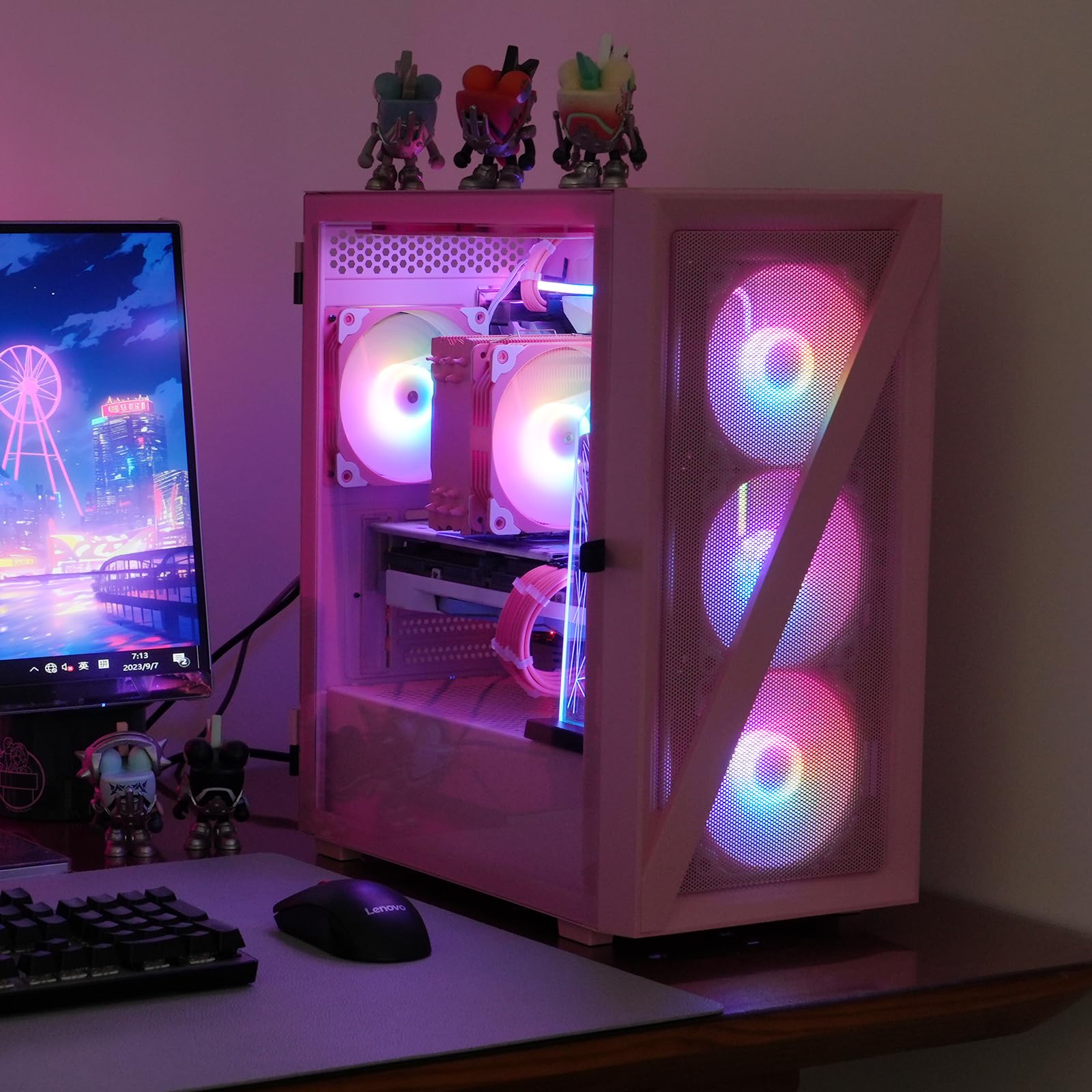 Vetroo M03 Compact Computer Case Micro ATX Mini ITX White Gaming PC Case Rear 120mm Addressable RGB Fan Pre-Installed Door Opening Tempered Glass Side Panel & Front Mesh Panel