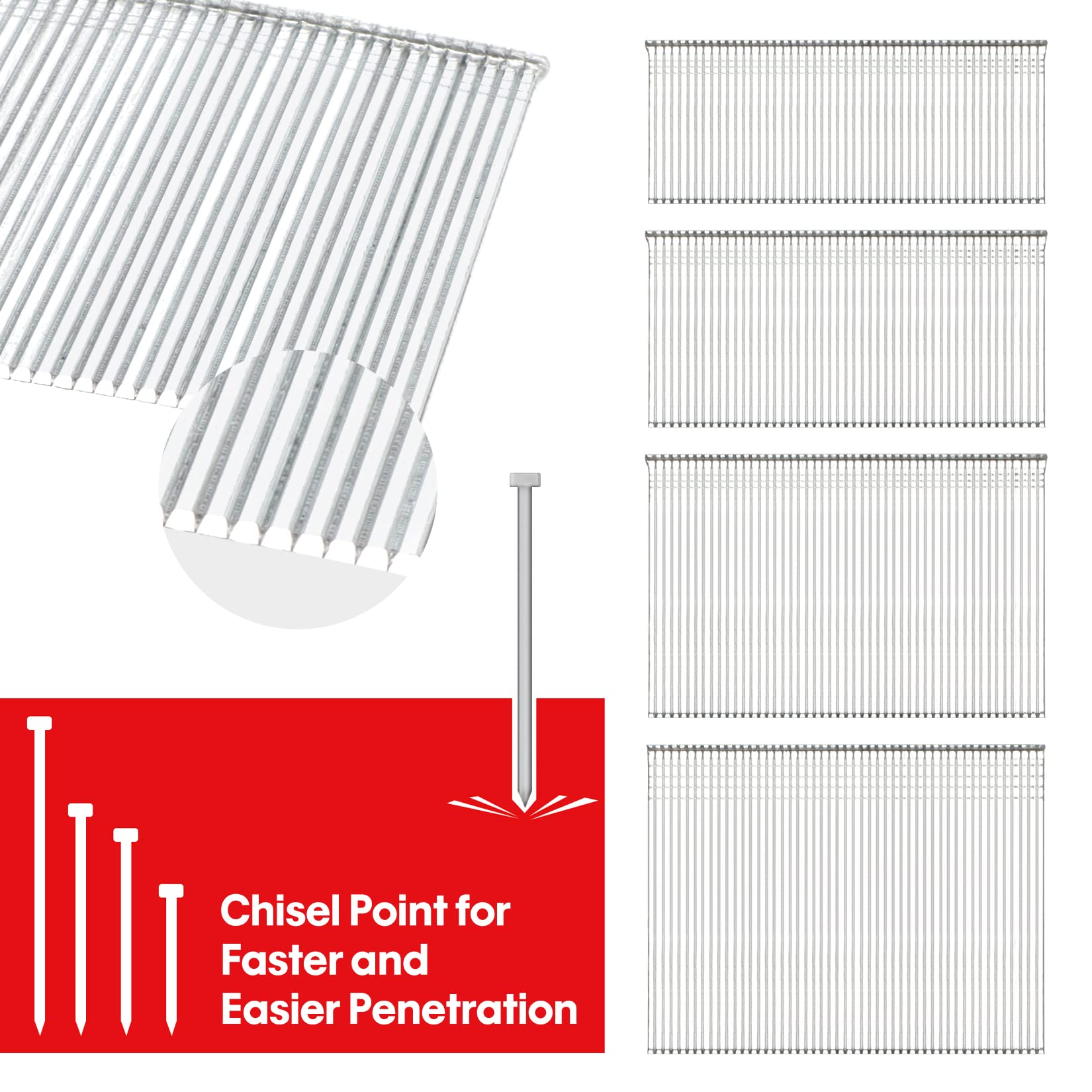 SHALL 16 Gauge Finish Nails, 2000-Count (1-1/4, 1-1/2, 2, 2-1/2 Inch) 16GA Galvanized Finishing Nails Assorted, Nail Gun Nails & Small Finishing Nails Assortment for Pneumatic, Electric Finish Nailer