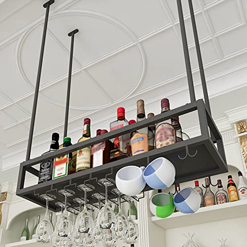 NileMAll Ceiling Wine Glass Rack - Metal Wine Rack with Glass Holder, Hanging Stemware Goblet Wine Glass Holder Perfect for Bar Cafe Kitchen Restaurant, Display Stand Black
