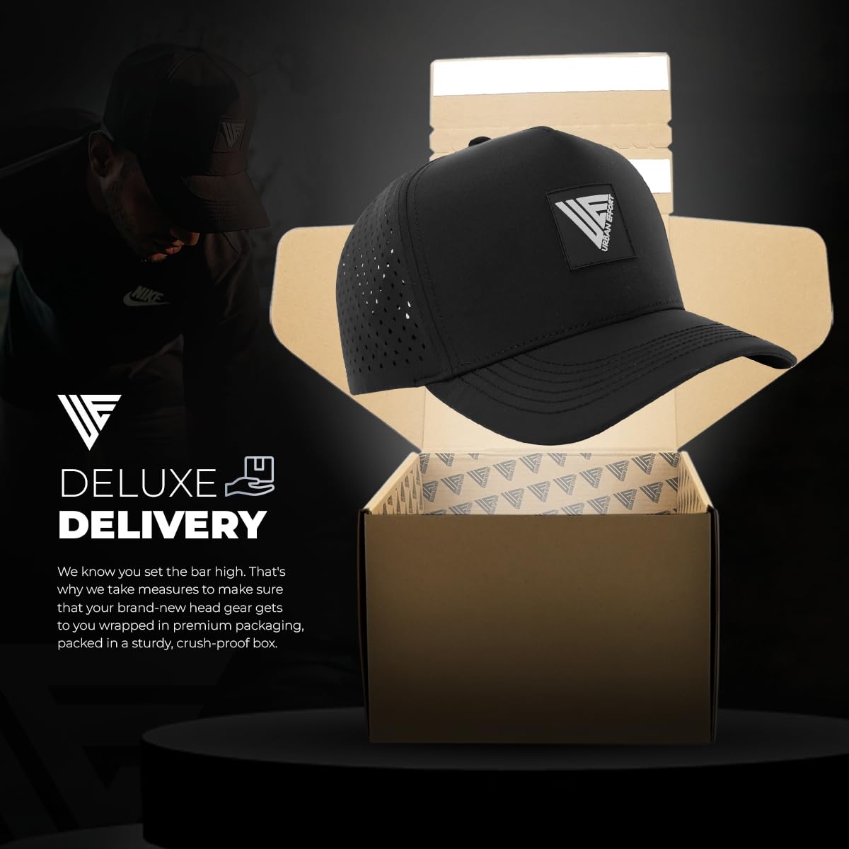 Urban Effort Hydro Performance Hat-Water-Resistant Baseball Cap-Men and Women-Great Snapback for Golf, Adventure,Lake,Workout (Black, Curved Bill)