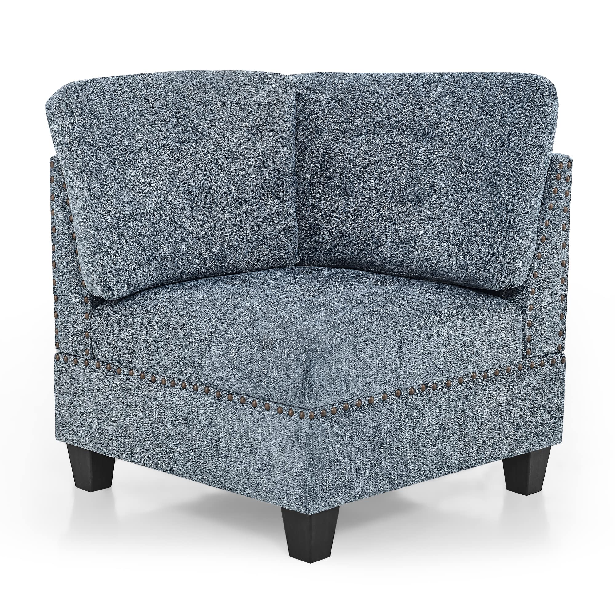 Melpomene 116'' Chenille L Shape Sectional Sofa with Storage Function and DIY Combination, Rivet Living Room Furniture Sets IncludesThree Single Chair Two Corner and Two Ottoman,Blue