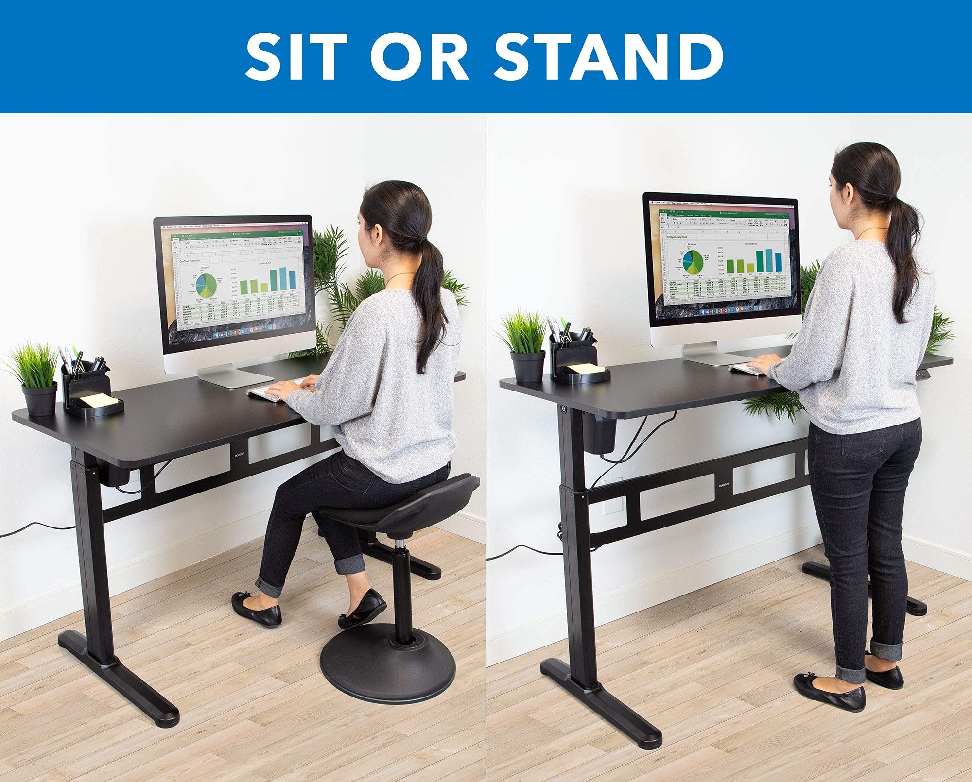 Mount-It! Triple Monitor Mount with USB and Audio Ports, Height Adjustable Arms for 24-32 Inch Screens Bundled with Electric Standing Desk [55.1" x 23.6"] Memory Control Panel, Adjustable Tabletop