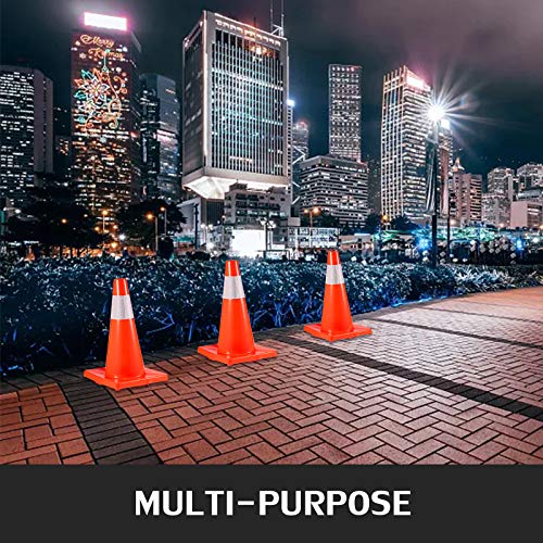 VEVOR 12Pack 18" Traffic Cones, Safety Road Parking Cones PVC Base, Orange Traffic Cone with Reflective Collars, Hazard Construction Cones for Home Traffic Parking