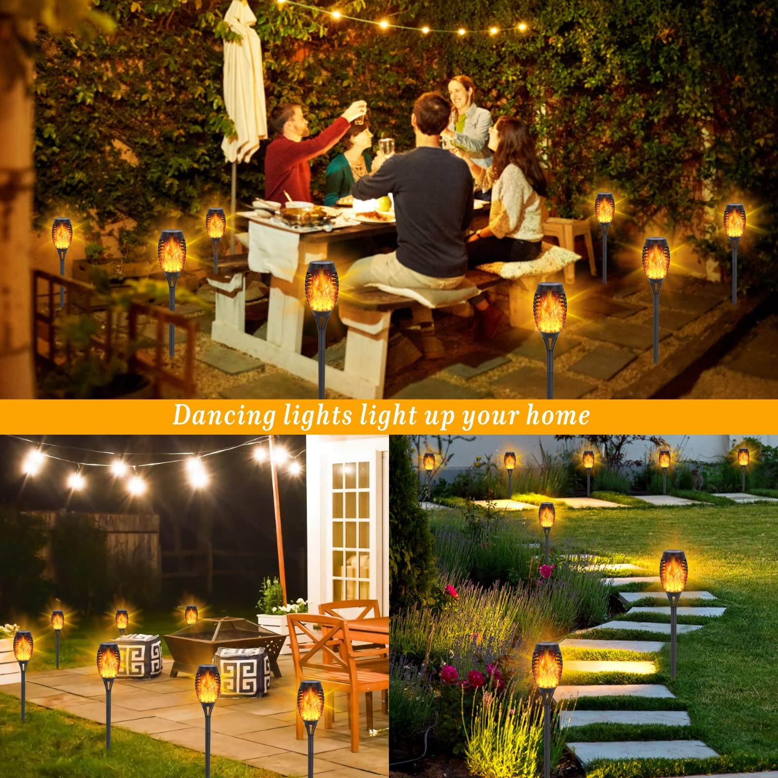 RIDALUX Solar Outdoor Lights Decorative with Flickering Flame: 12Pack Mini Solar Landscape Lights Waterproof - LED Torch Lights for Yard Patio Pathway (Yellow)
