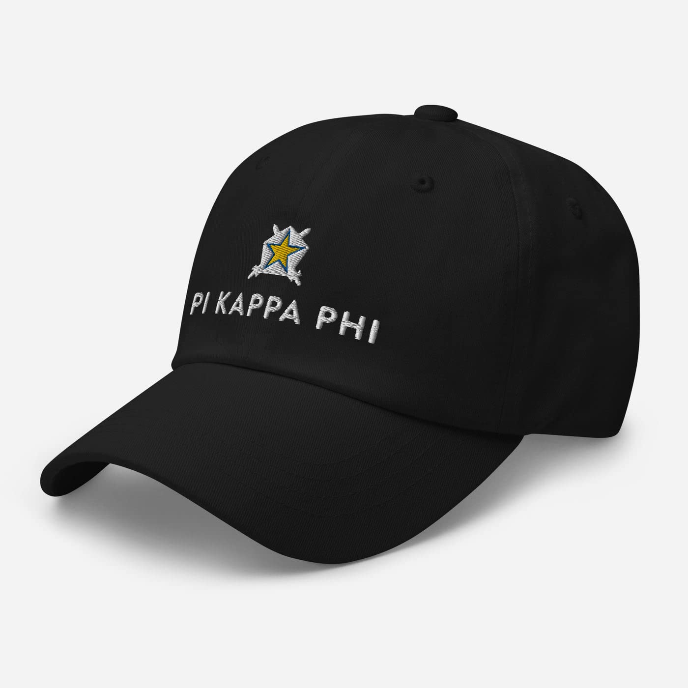 Pi Kappa Phi Embroidered Dad Hat | White Pi Kapp Star | Pi Kapp Dad Hat (Black)