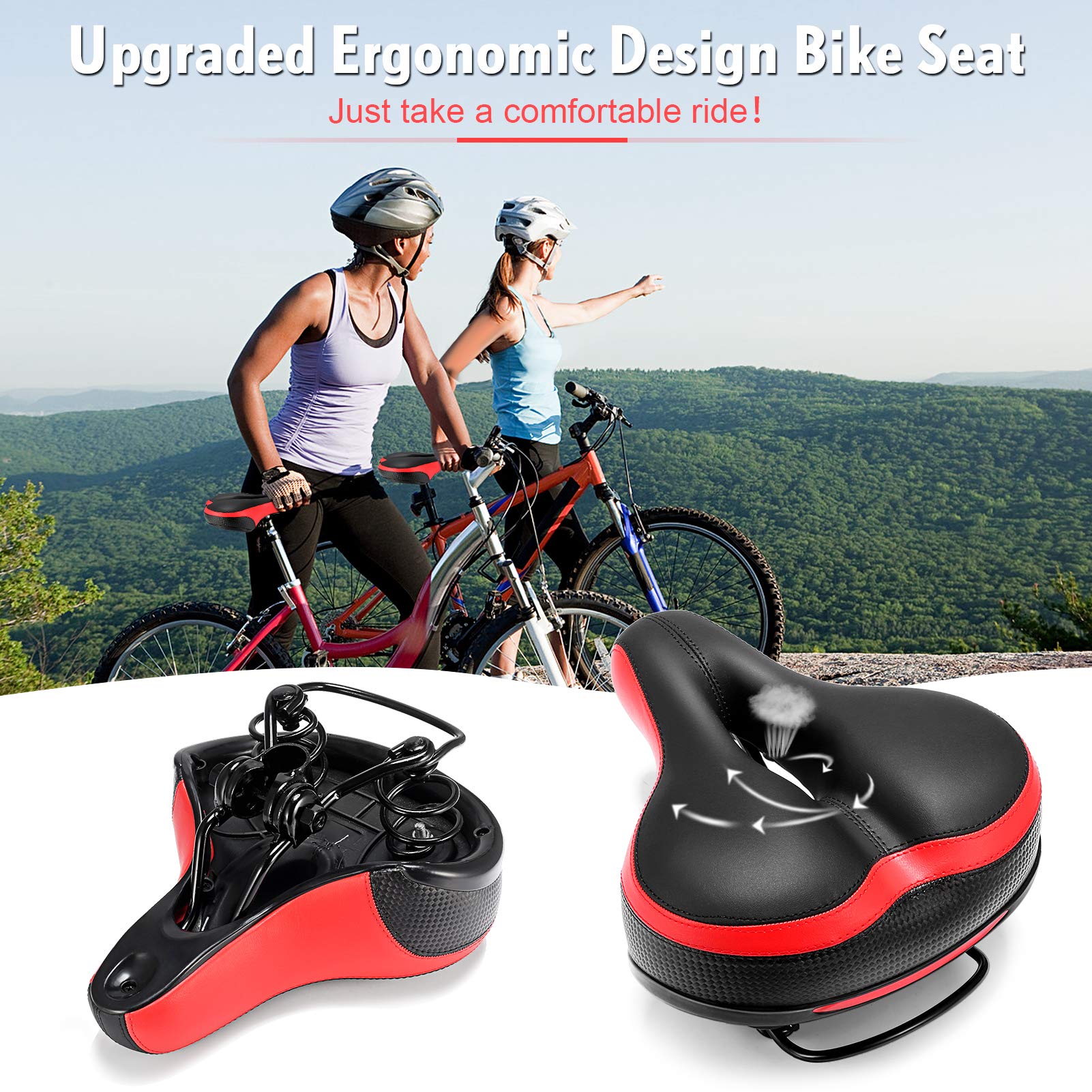Lhelca Bike Seat, Comfortable Bicycle Seat Memory Form Waterproof Bicycle Saddle, Best Stock Bicycle Seat Replacement for Mountain Bikes, Road Bikes with Reflective Tape