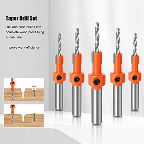 Taper Drill, 5 Set Countersink Drill Bit Kit Deep Chip Groove Long Life Span Easy to Carry Professional for Woodworking