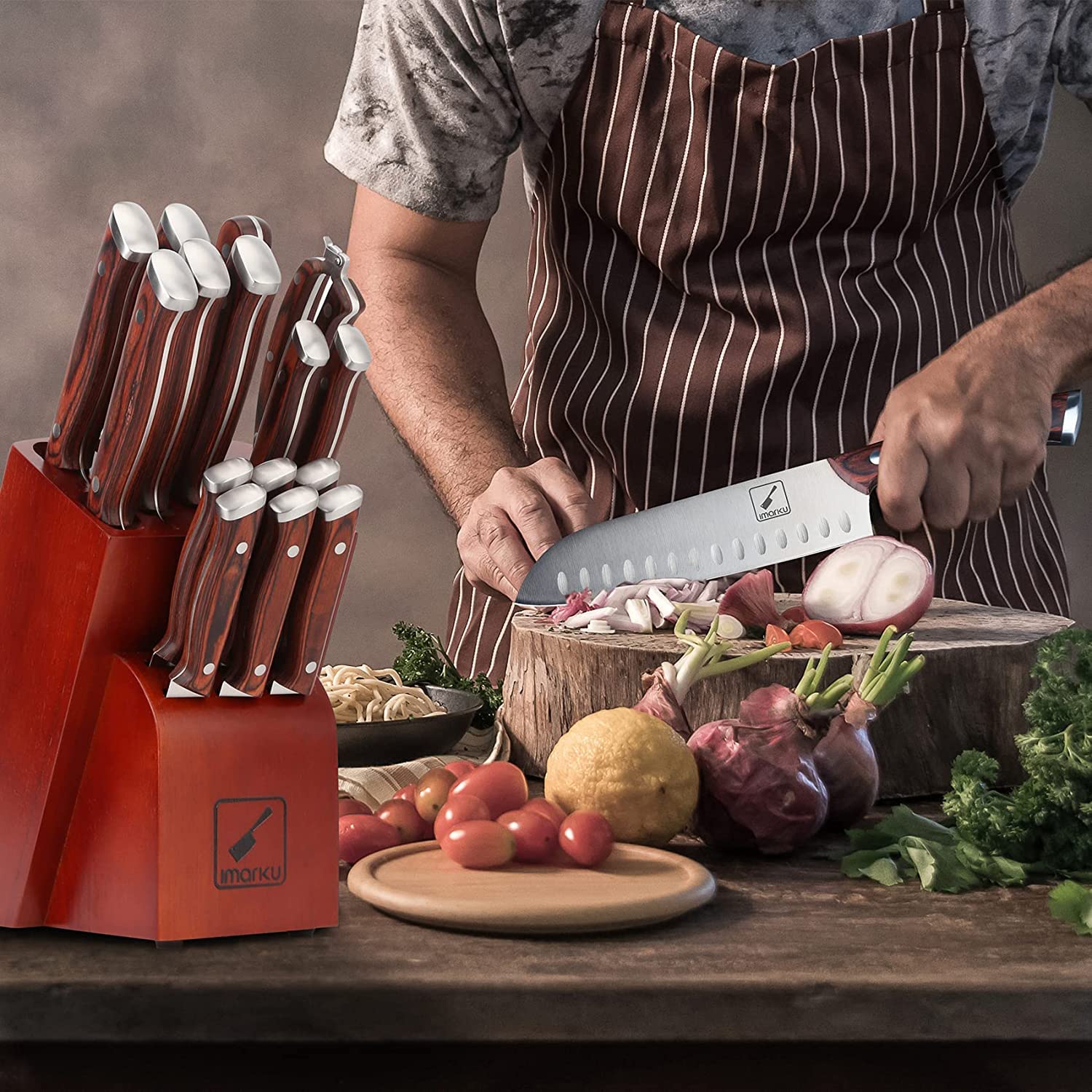 Kitchen Knife Set with Block,imarku 16-Piece Professional Knife Sets,Japanese Chef Knife Set German High-Carbon Stainless Steel Knives Set with Knife Sharpener