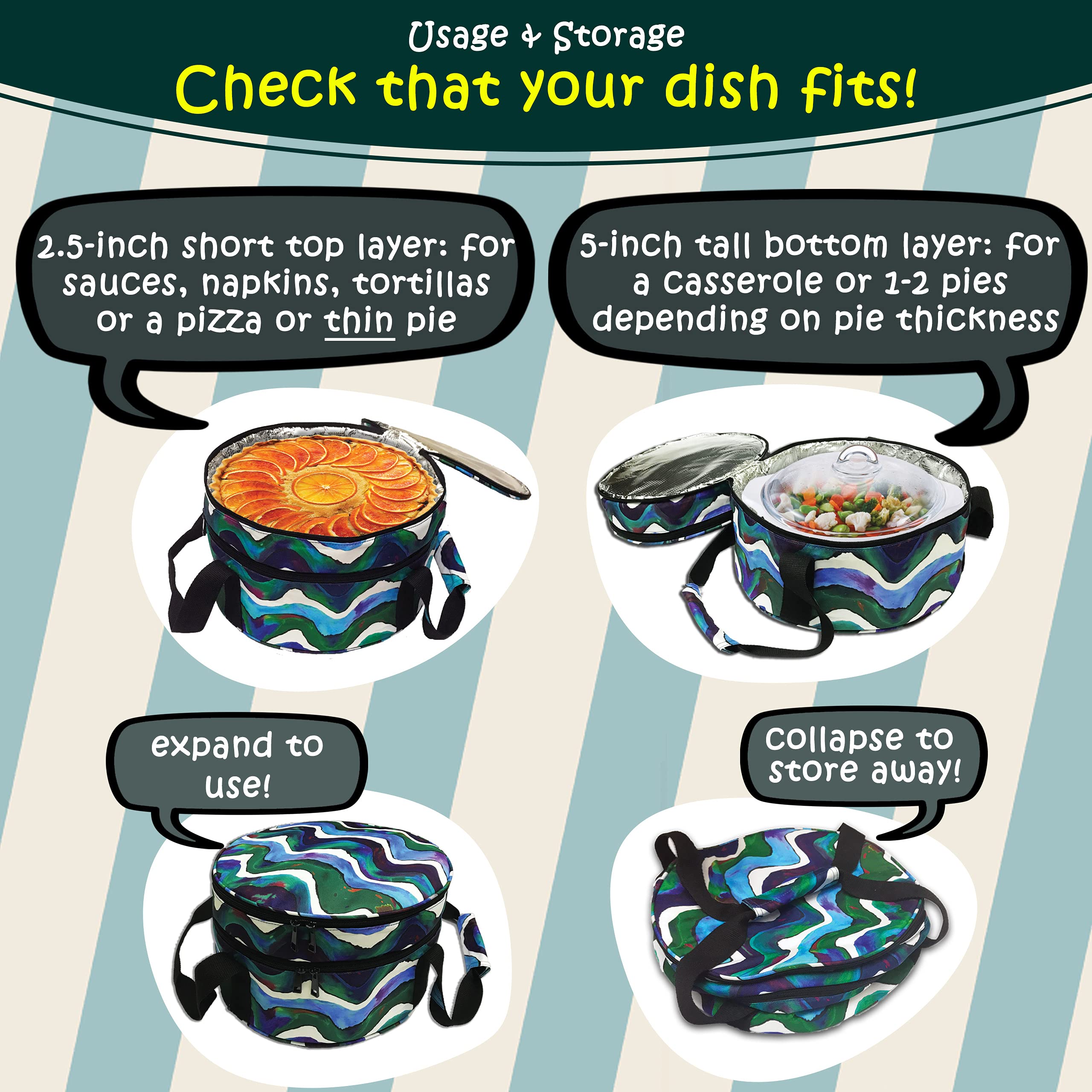 Pie Carrier, Round Casserole Carrier, Insulated Casserole Carrier, Casserole Carrier for Hot or Cold Food