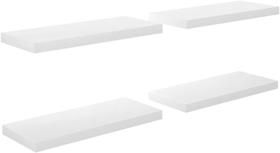 vidaXL Set of 4 High Gloss White Floating Shelves - Durable Honeycomb MDF with Metal Frame - 23.6"x9.3"x1.5"
