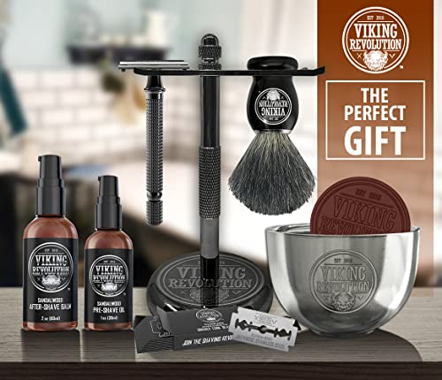 Luxury Safety Razor Shaving Kit - Includes Double Edge Safety Razor, Stand, Bowl, After-Shave Balm, Pre-Shave Oil, Badger Brush