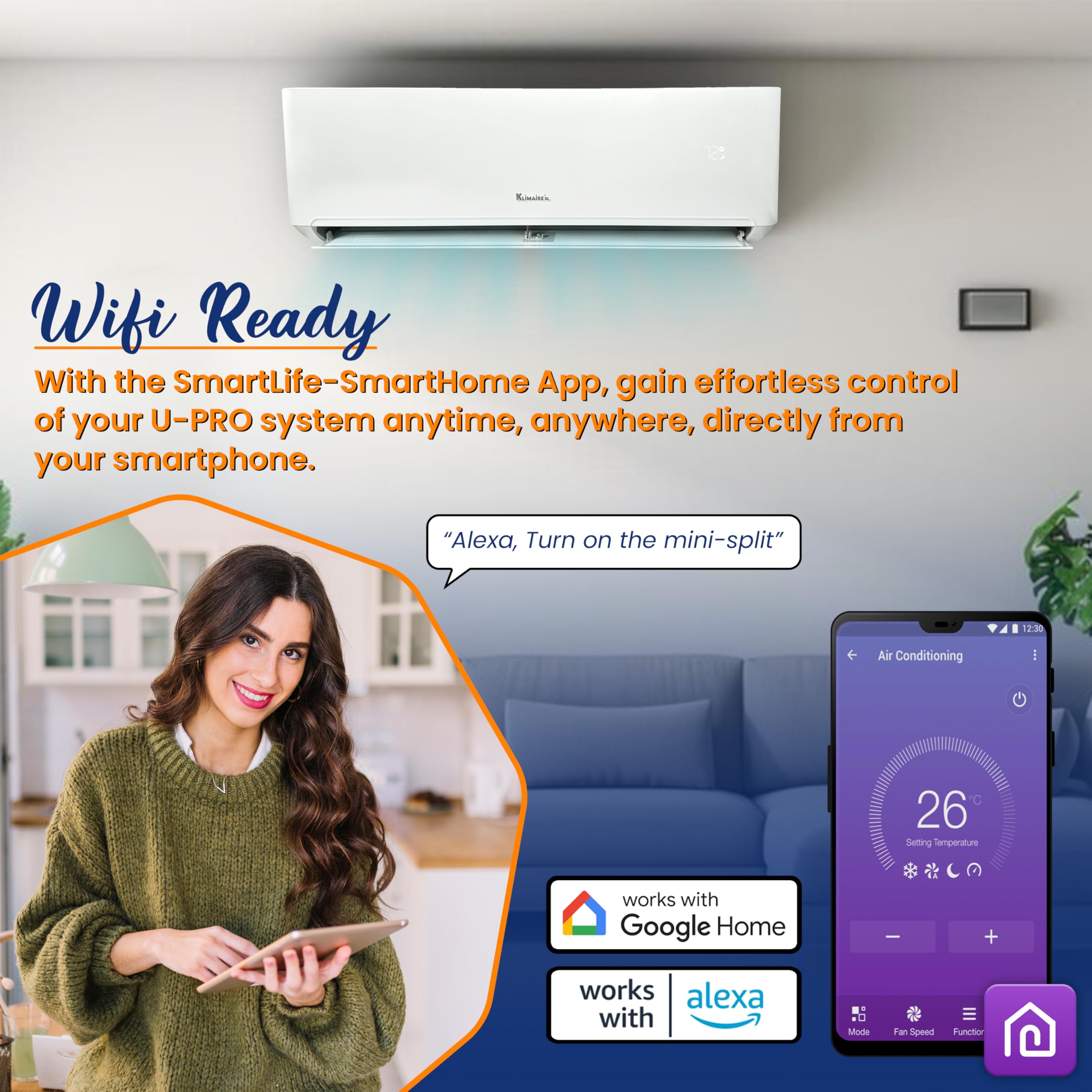 Klimaire 36,000 BTU 19 SEER2 Wall Mounted Ductless Mini Split Inverter A/C Heat Pump System w/ 16β Installation Kit & Wall Mounting Bracket 230V