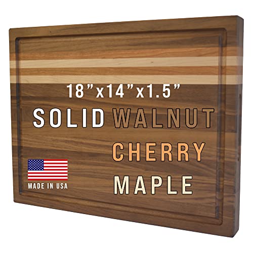 Rift Board Co - "Sunrise" - Solid Walnut, Cherry, and Maple with Juice Groove - Thick Cutting Board. 100% MADE IN USA (18" x 14" 1.5")