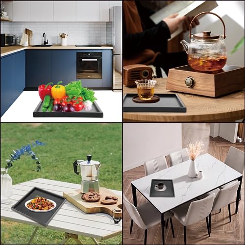 Wood Tea Tray, Solid Coffee Serving Trays Black Walnut Snack Platter Non Slip Food Storage Plate Rectangular Table Decor Accessories Wooden Decorative Antique for Home Restaurants Kitchen