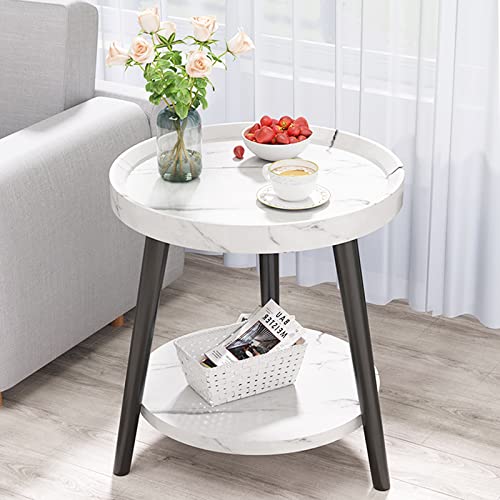 ZHANYUN 2-Tier Round Side Table, Mid Century Modern Small end Table with Storage,Metal Legs & Eco-Friendly MDF Wood,Ideal for Living Room, Bedroom, Outdoor Spaces, and as A Bedside Table (White)