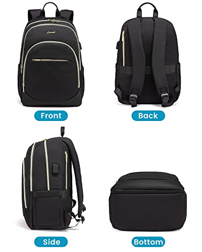 LOVEVOOK Laptop Backpack for Women & Men, 17.3 Inch Anti Theft Travel Backpack with USB Port, Stylish Casual Daypack for College, Large Capacity Teacher Nurse Work Backpack Purse, Black