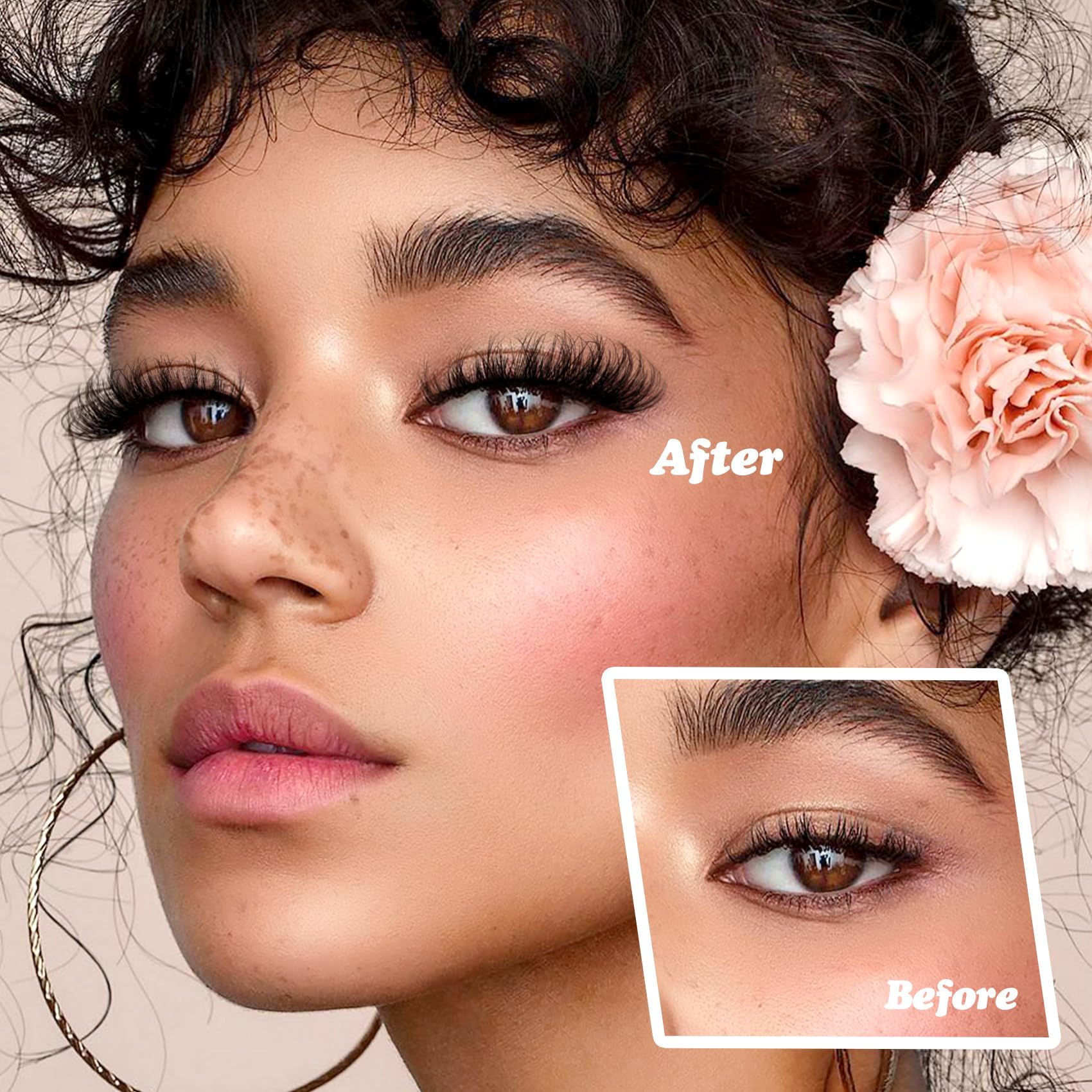 Lashes Mink False Eyelashes Natural Look Fluffy Wispy Eye Lashes with Clear Band 18MM Fake Eyelashes D Curl Strip Cat Eye Lashes 7 Pairs Pack