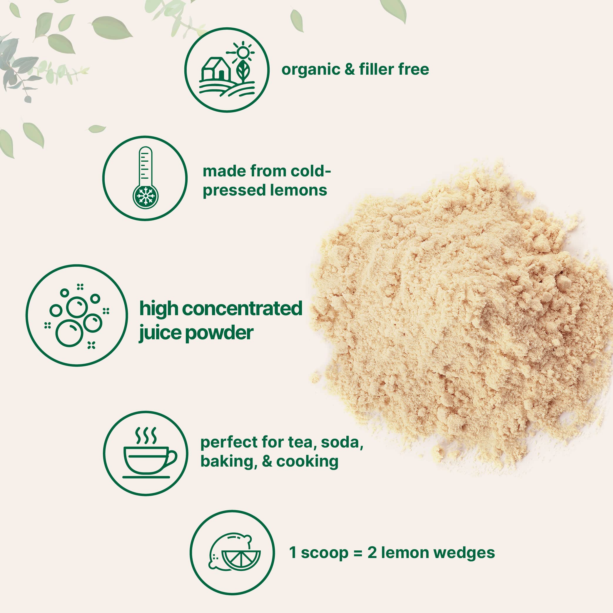 Organic Lemon Juice powder, 10 Ounce | 100% Natural Fruit Powder | Cold Pressed Lemons Source | No Sugar & Additives | Great Flavor for Drinks, Smoothie, & Beverages | Non-GMO & Vegan Friendly