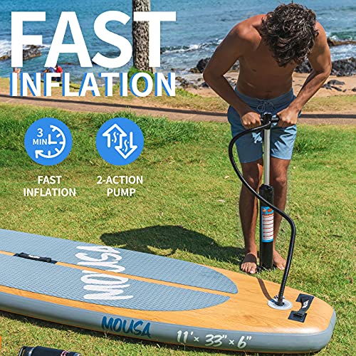 MOUSA 11'x33'' Inflatable Paddle Board, Stable Ultra Wide SUP, Dual Player Paddle Boards for Adults, Strong Inflatable Material, Anti Slip Deck, ISUP Yoga, 20 lbs Light SUP Board
