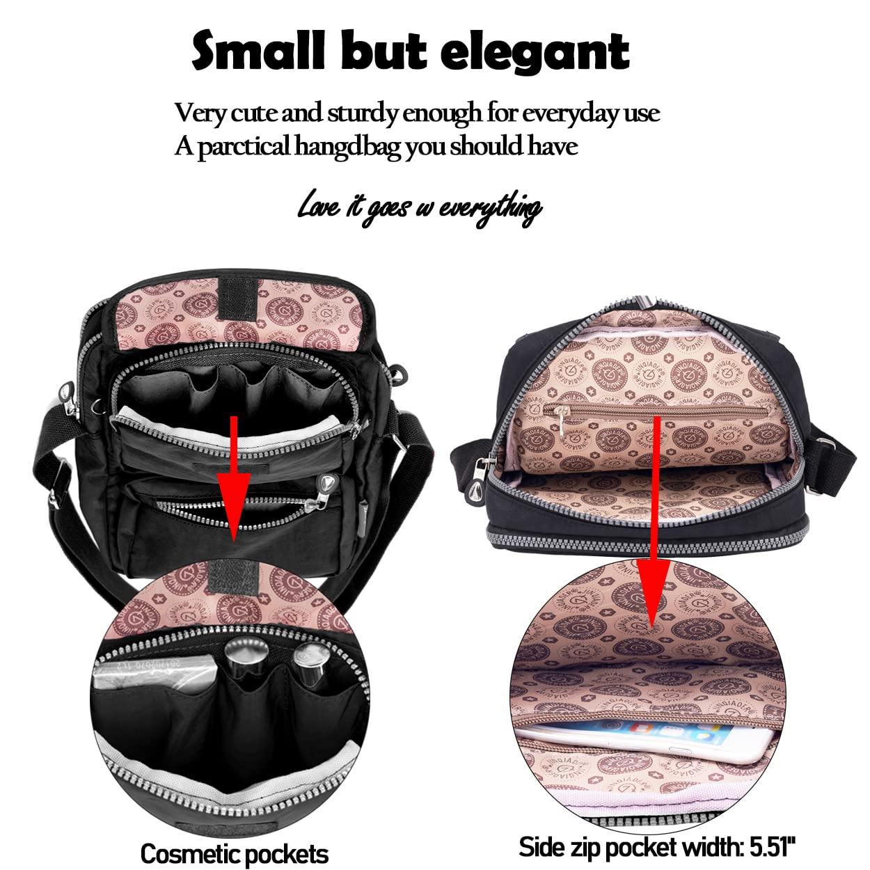Scioltoo Shoulder Bags for Women Medium Size Nylon Crossbody Purses and Handbags For Travel and Everyday Pack(2-Black)