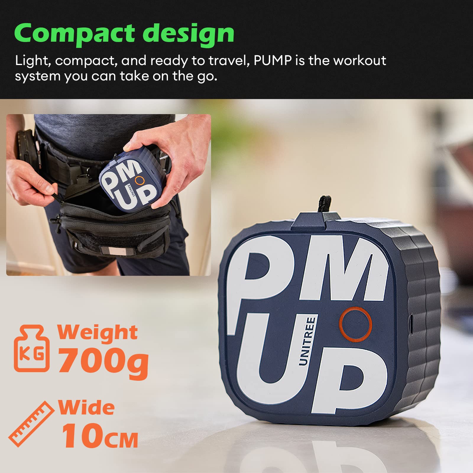 UNITREE Pump Pro Motor Powed Smart Pocket Gym System, 4.4-44lbs Resistance,Eccentric and Concentric Available, Arcade Style Games, One for All Training Demands, App Assist (Abyss Blue)
