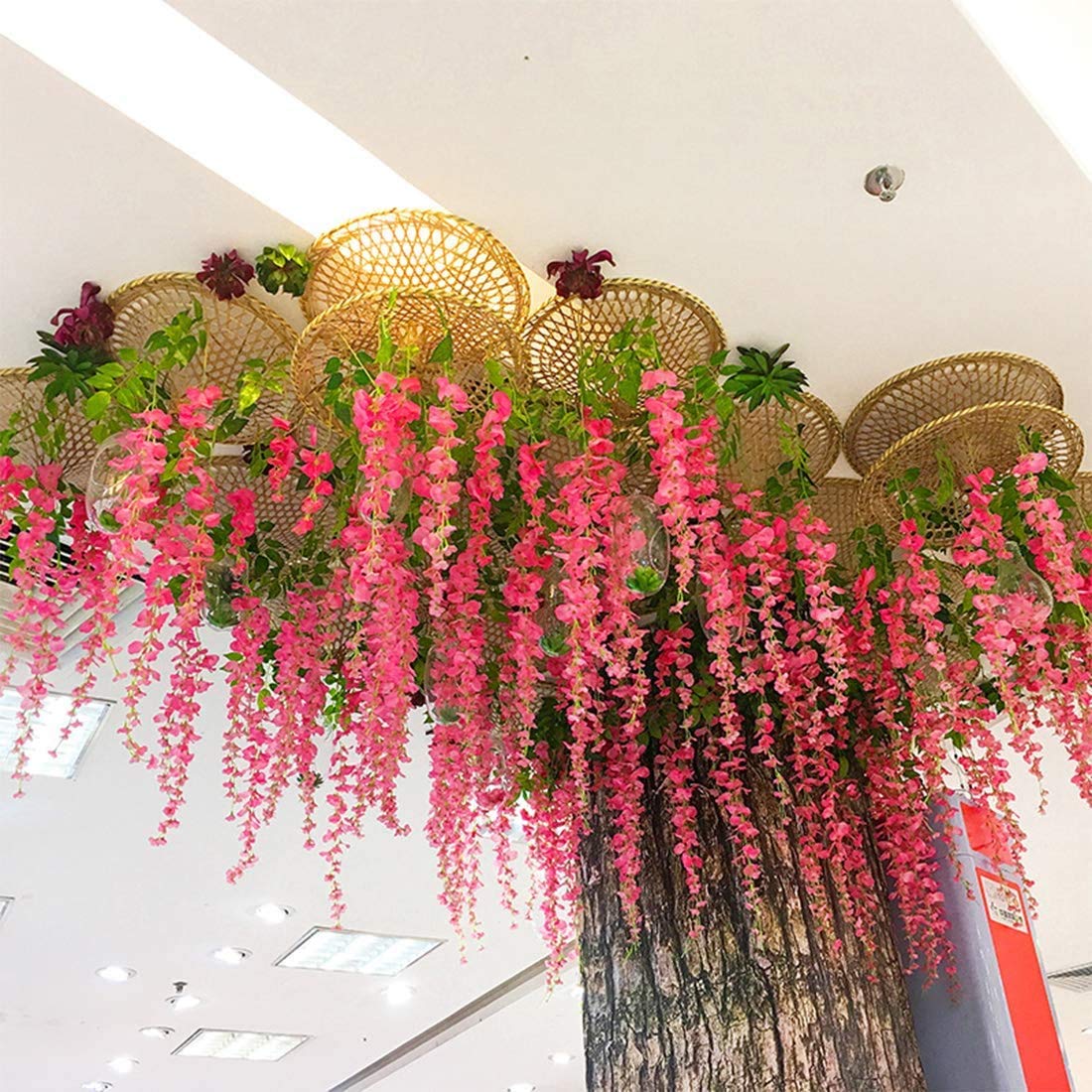 Luyue Wisteria Artificial Flowers 4.6ft Hanging Flowers Garland Vine for Wedding Party Home Decoration 6 Pack (Pink)