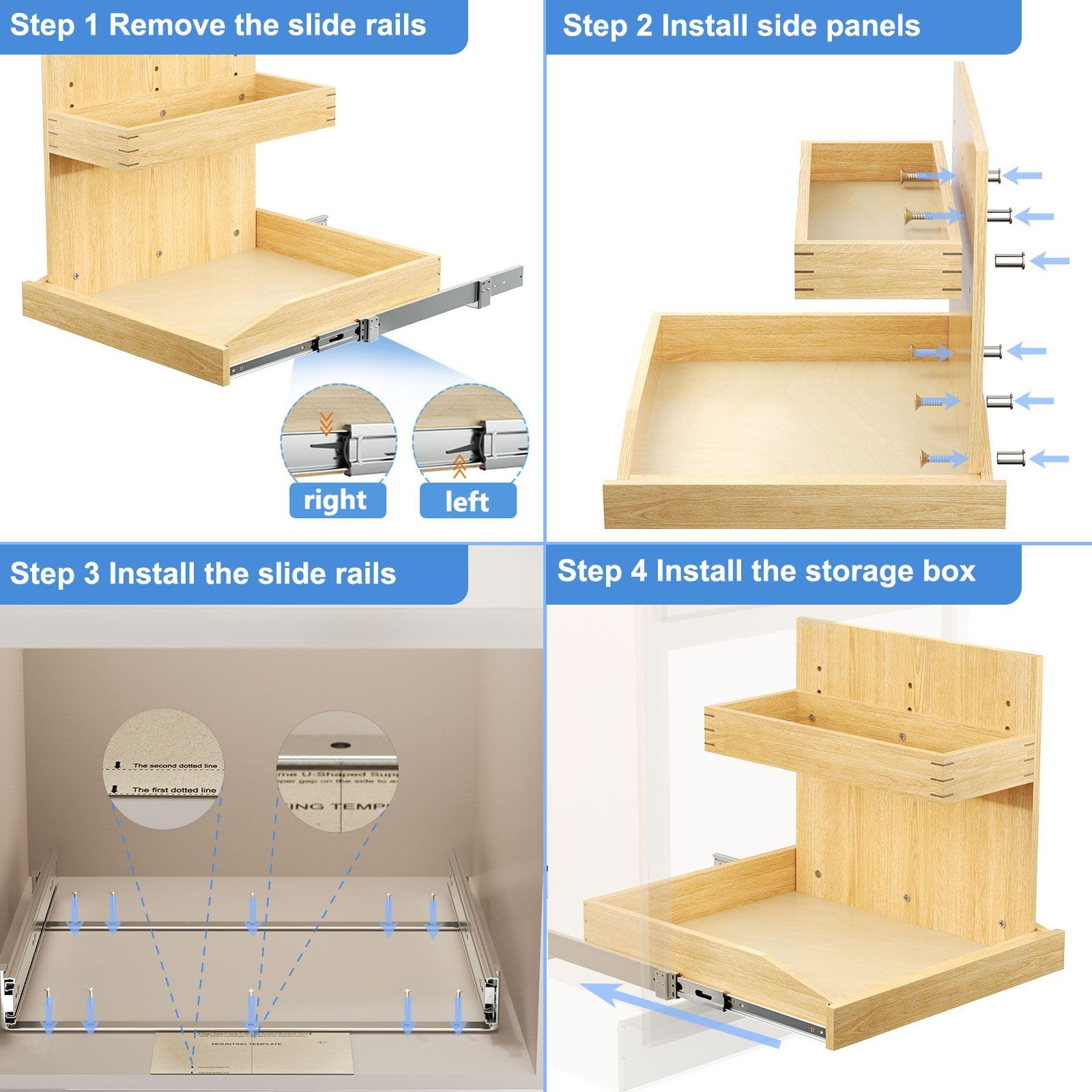 LOVMOR Soft Close Under Sink Organizer 22½” W x 21” D, Pull Out Cabinet Organizer with U Bracket, 2 Tier Slide Out Shelf for Kitchen Bathroom Sink(Left)